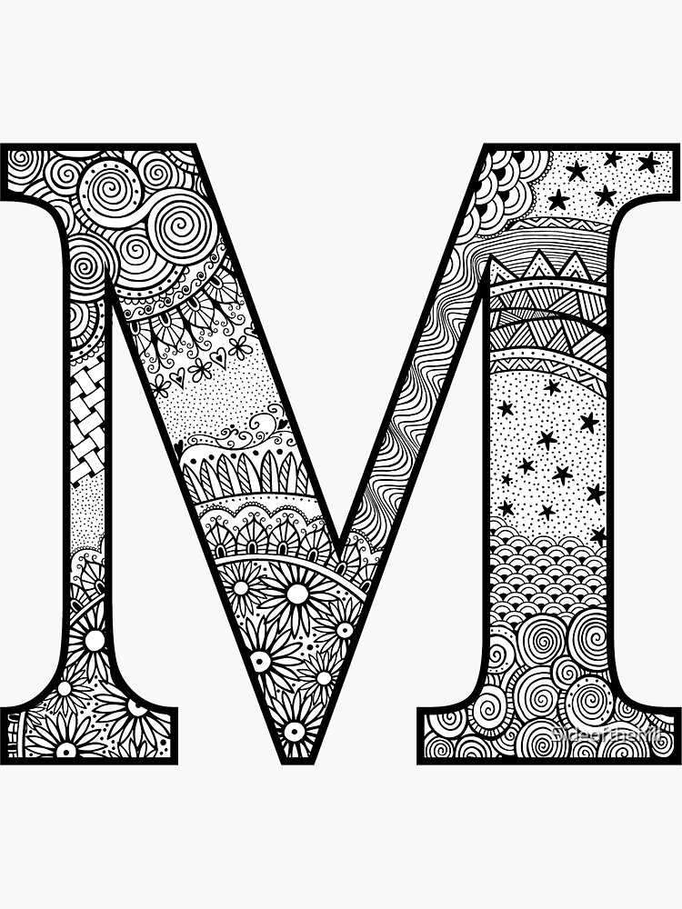 "M - Initial, monogram. From hand drawn Zentangle doodle design ...