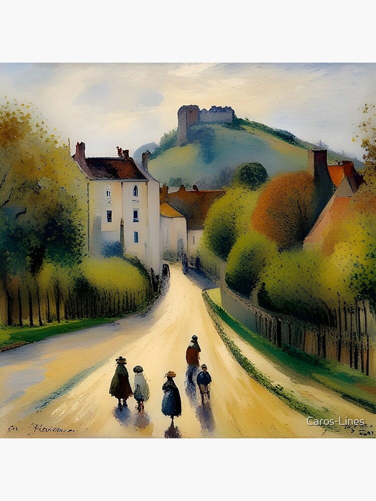 Impressionist Village with Castle above Premium Matte Vertical Poster ...