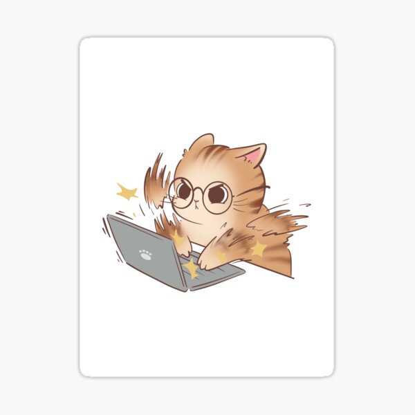 "Typing kitty" Sticker for Sale by Lovelylylyly | Redbubble
