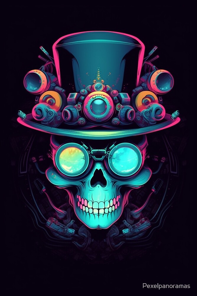"Whimsical Psychedelic Skull Madhatter Skeleton Art Design V.88" by ...