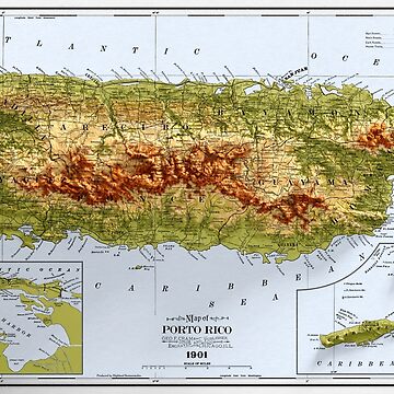 "1901 Vintage Shaded Relief Retro Puerto Rico Map" Poster for Sale by ...