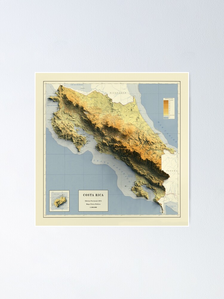 "1971 Costa Rica Relief Map 3D digitally-rendered" Poster for Sale by ...