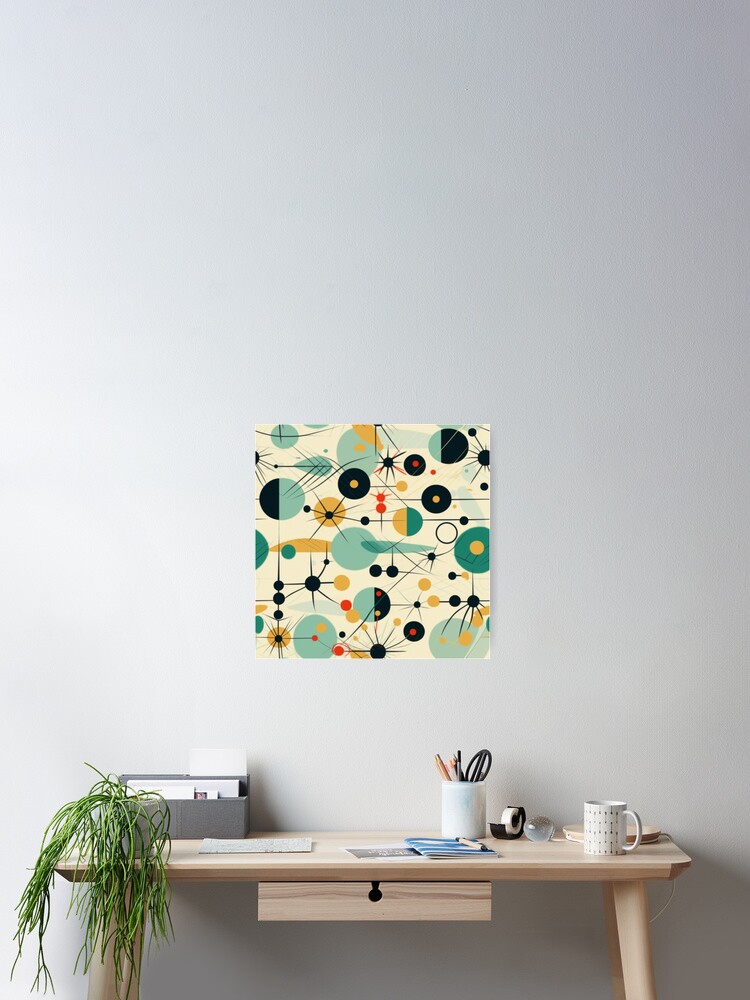 "Midcentury Modern Atomic Art Circle Line Dot and Starburst Geometric ...