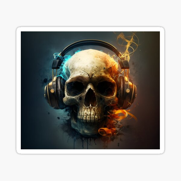 "Skull with headphones" Sticker by MrRobotAI | Redbubble