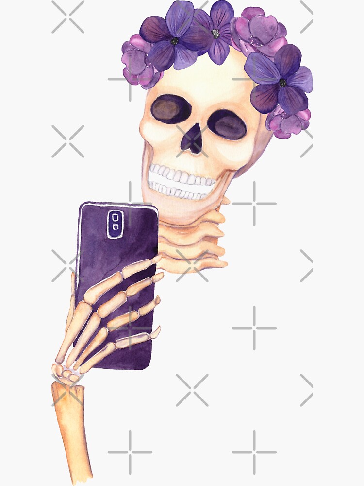 "Mrs. Skeleton Taking selfie : Happy Skeleton with flower crown ...