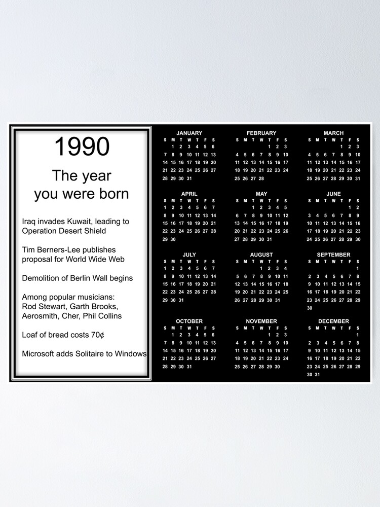 "Happy Birthday Born in 1990 Calendar Poster" Poster for Sale by ...