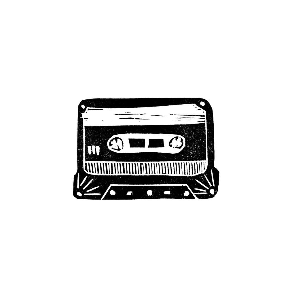 "Linocut cassette tape retro analog tape 80s 90s technology gifts" by ...
