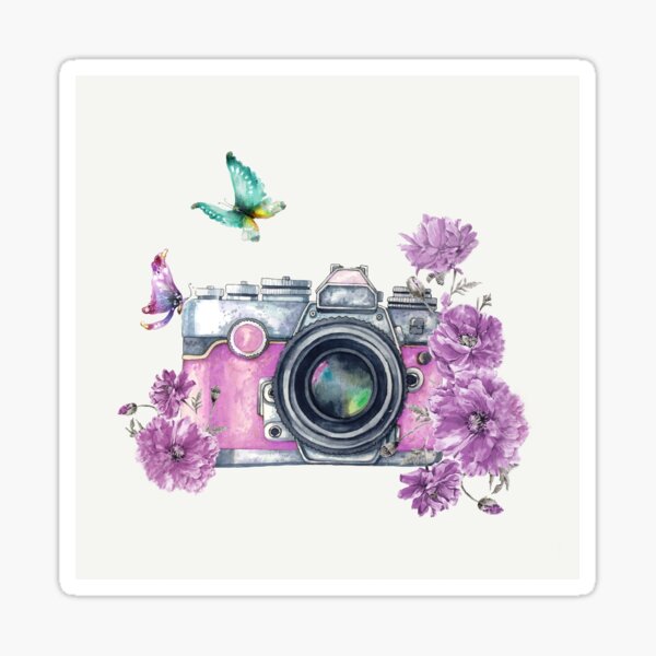 "Camera with Summer Flowers 2" Sticker for Sale by Nadjaa | Redbubble
