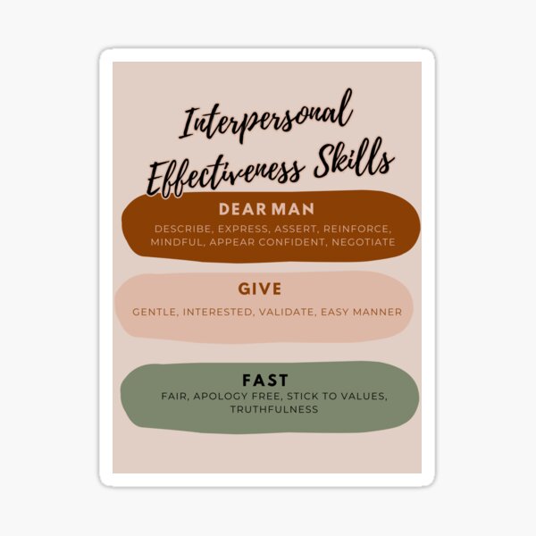 "DBT: Interpersonal Effectiveness skills therapist office" Sticker for ...