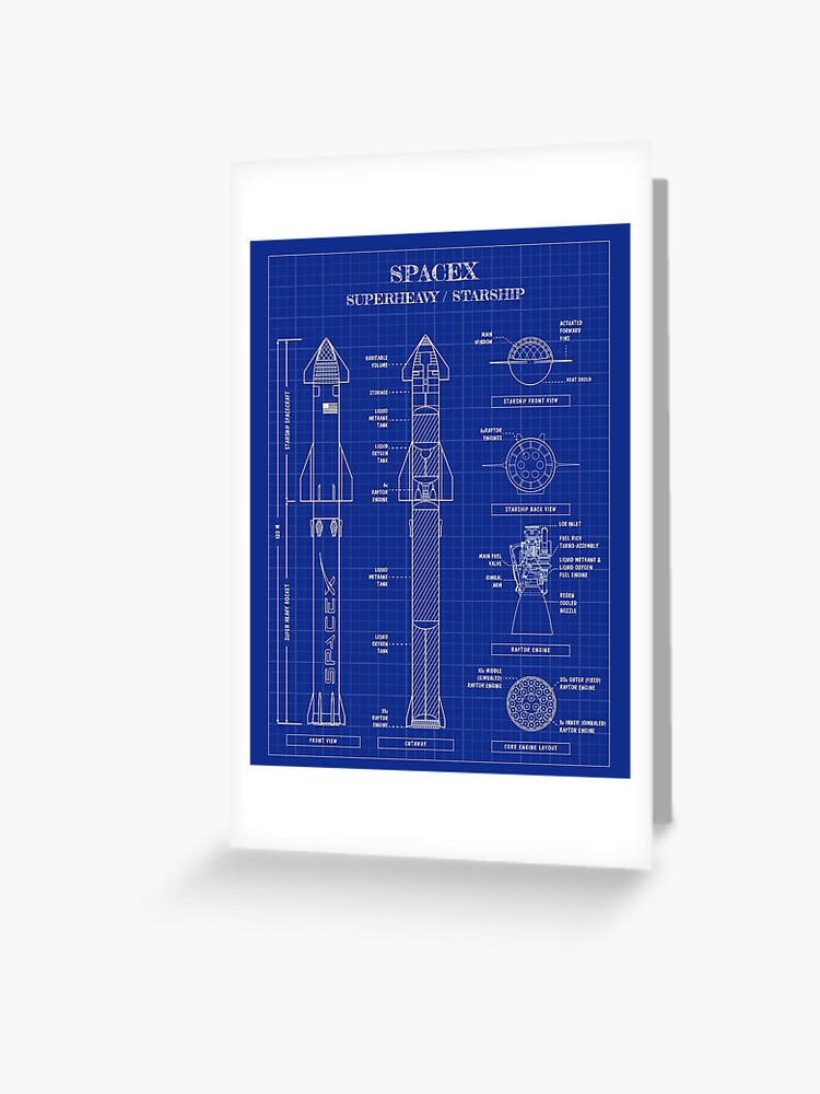 "SpaceX: Super Heavy & Starship Blueprint . Vertical Version" Greeting ...