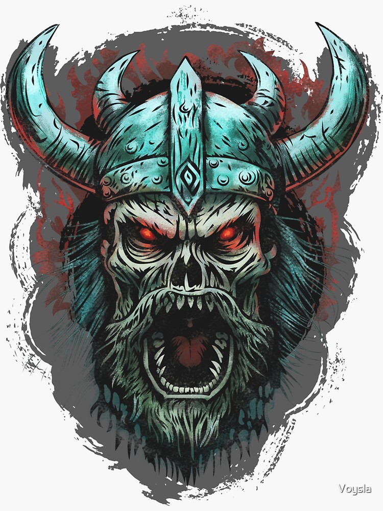 "Screaming Scary Evil Red Eyed Zombie Viking Skull" Sticker for Sale by ...