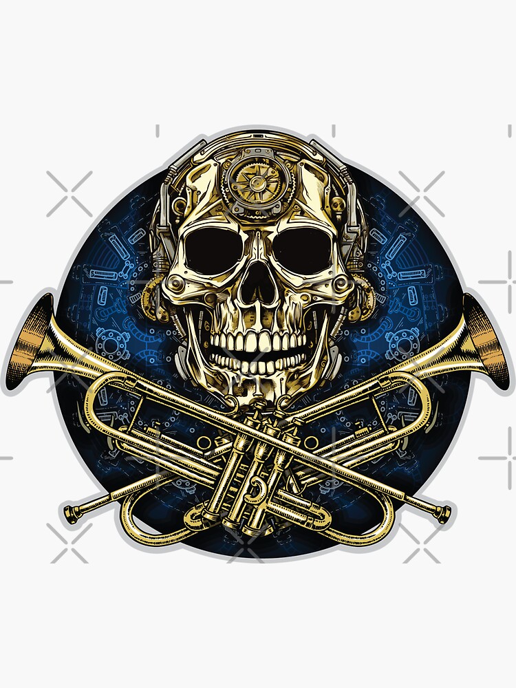 "Skull and Crossbones, Trumpet Sticker" Sticker for Sale by Michael ...