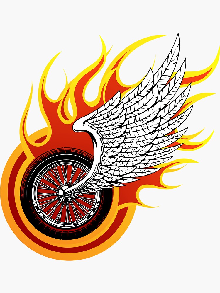 "Winged Motorcycle Wheel With Flames" Sticker for Sale by ...