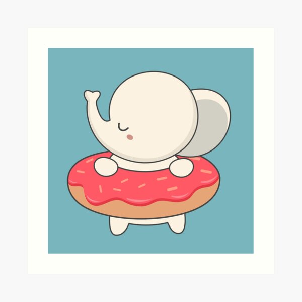 "Kawaii Cute Elephant With Donut" Art Print for Sale by happinessinatee ...