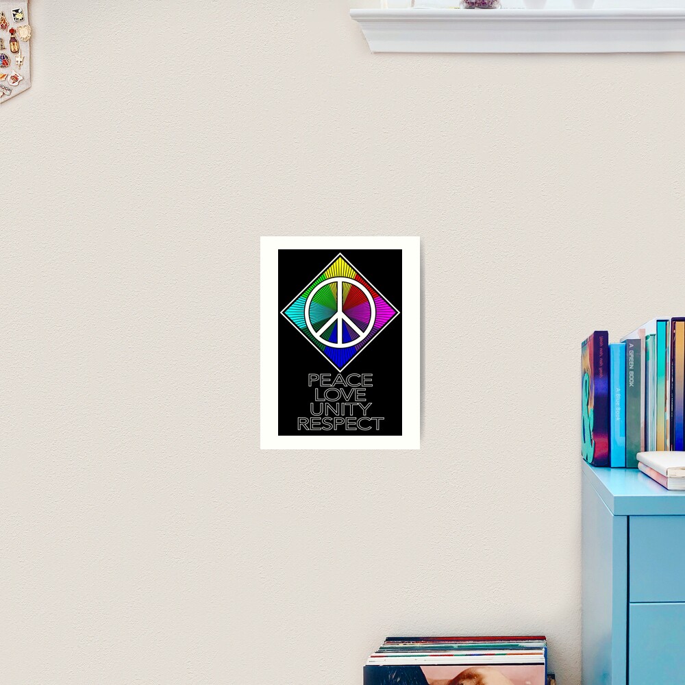 "peace love unity respect rainbow symbol black" Art Print by ...