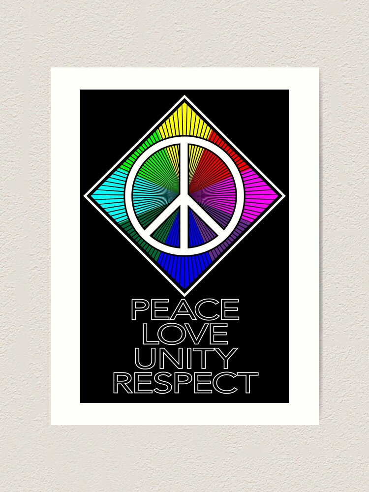 "peace love unity respect rainbow symbol black" Art Print by ...