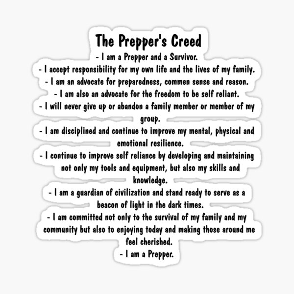 "The Prepper's Creed" Sticker for Sale by Slinky-Reebs | Redbubble