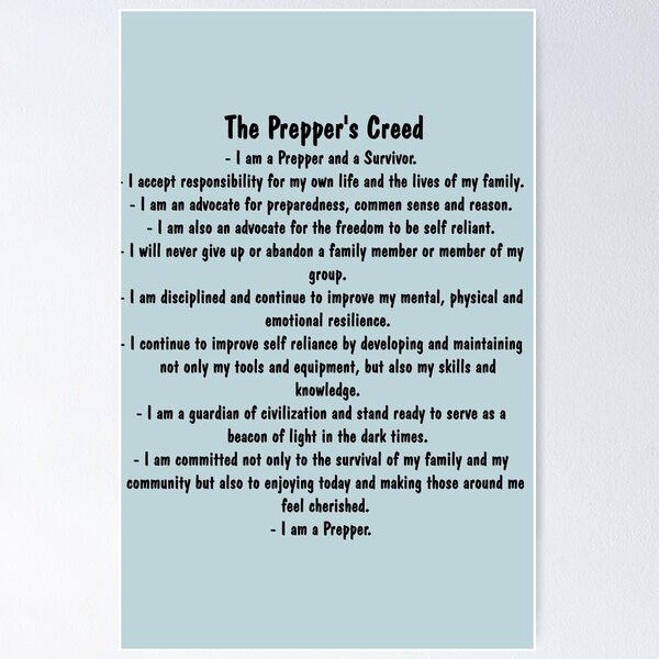 "The Prepper's Creed" Poster for Sale by Slinky-Reebs | Redbubble