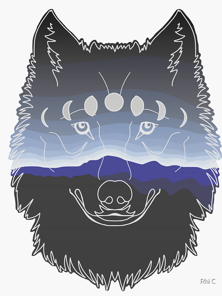 "Moon Phase Wolf" Sticker by rhi-designs | Redbubble
