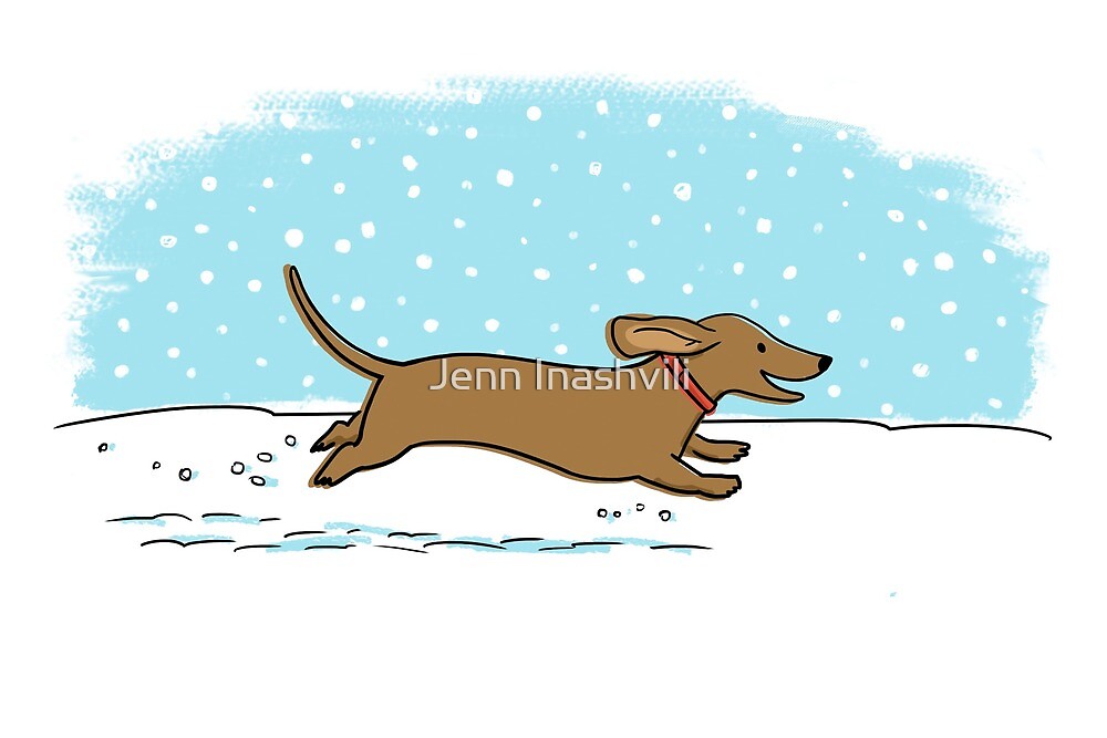"Happy Snow Dachshund Cute Wiener Dog Holiday" by Jenn Inashvili ...