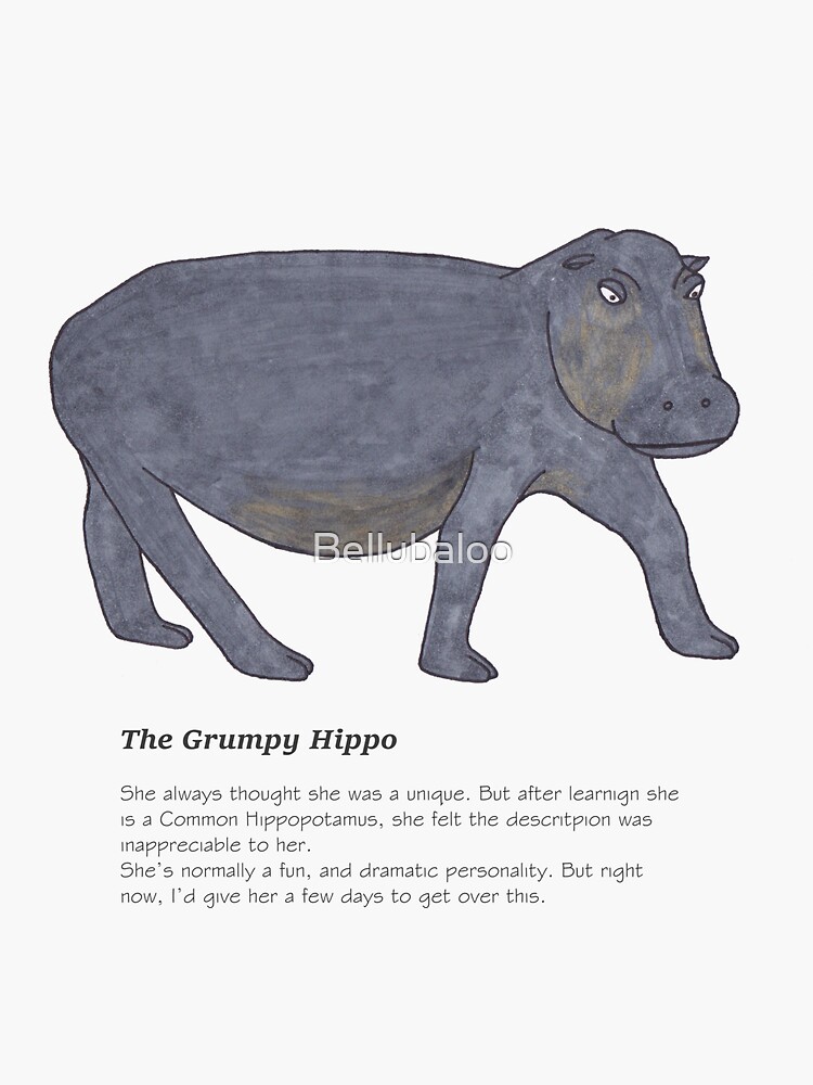 "Grumpy Hippo" Sticker for Sale by Bellubaloo | Redbubble