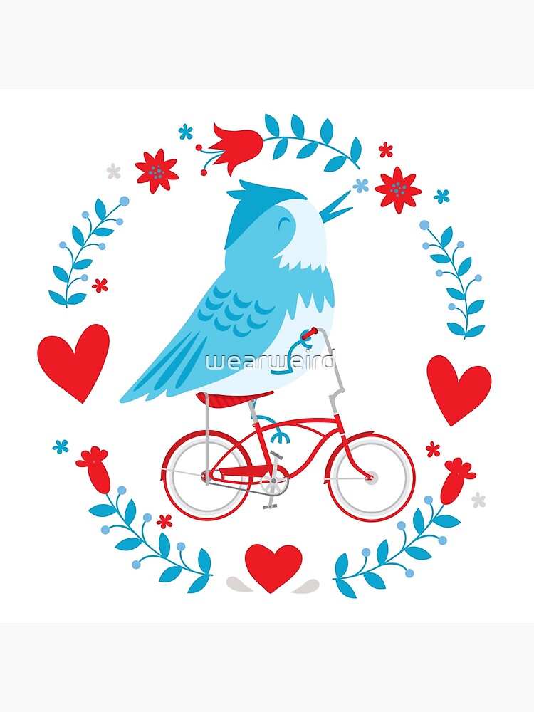 "Cute Blue Bird Riding a Red Retro Bicycle" Poster for Sale by ...