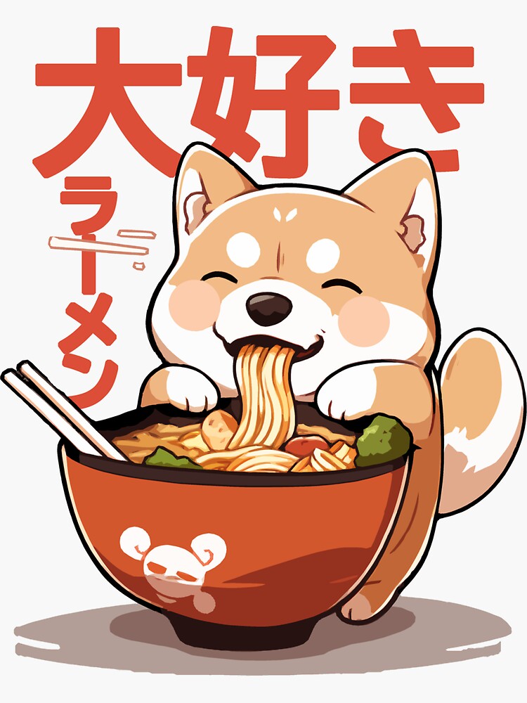 "Shiba Inu Slurping ramen noodles cool anime sticker" Sticker for Sale ...
