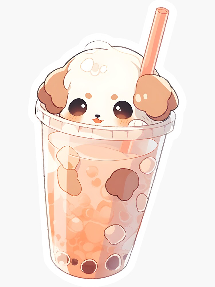 "Cute little Shih Tzu inside a Boba tea drink, kawaii dog in bubble tea ...