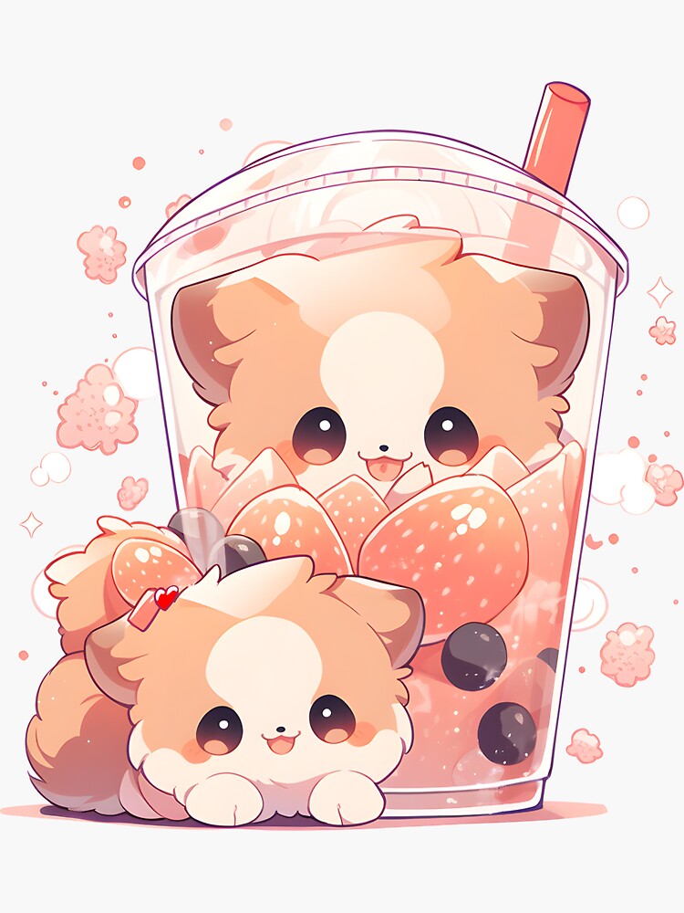 "Cute little Shih Tzu inside a Boba tea drink, kawaii dog in bubble tea ...