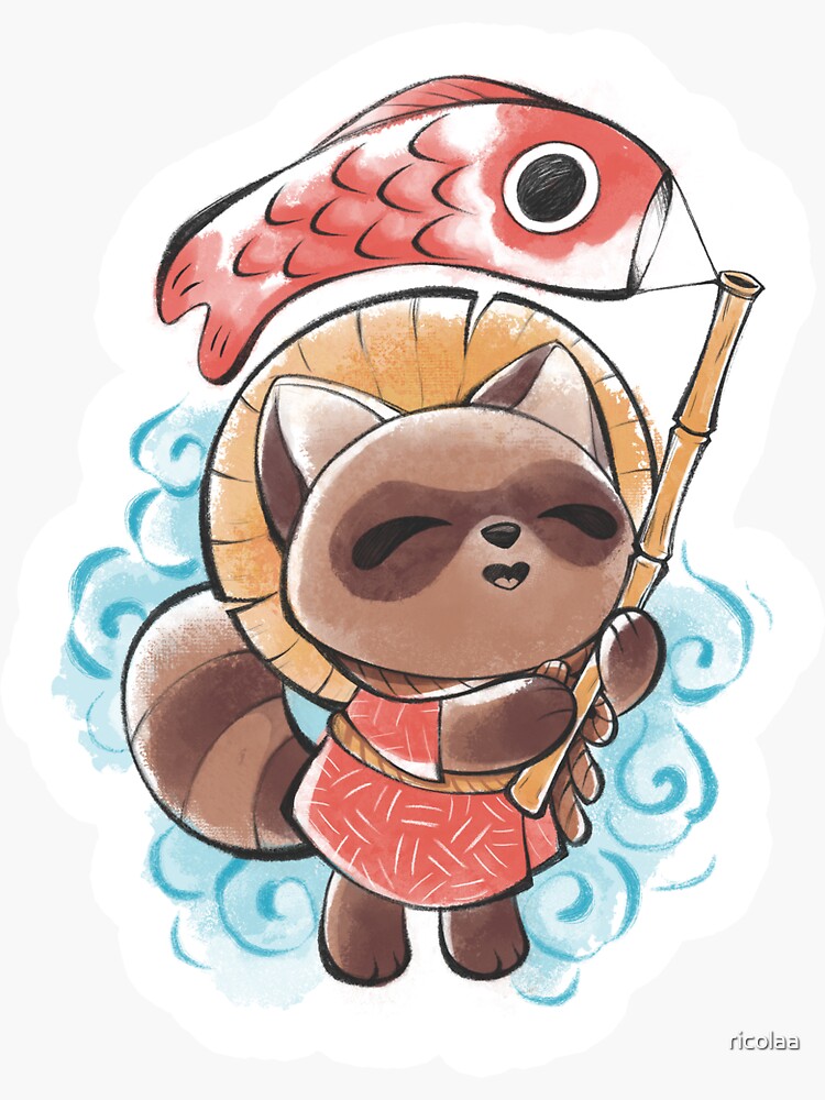"Koinobori Tanuki" Sticker for Sale by ricolaa | Redbubble