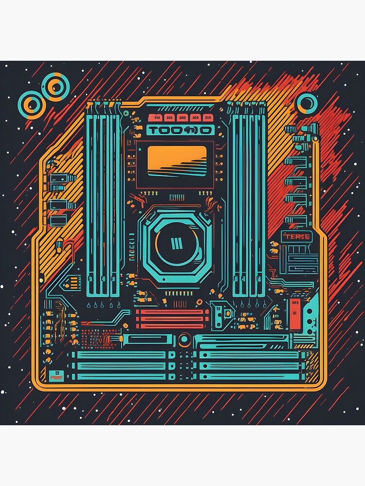Colorful Motherboard In Arcade Look Premium Matte Vertical Poster