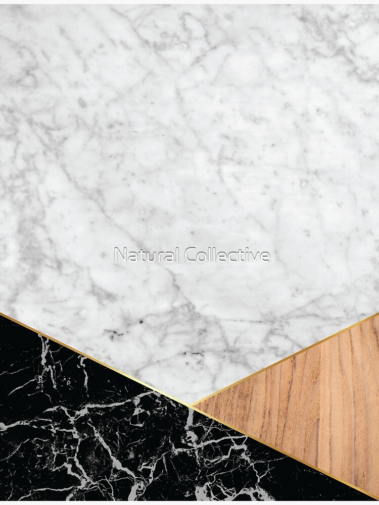 "Geometric White Marble - Black Granite & Wood #711" Poster by ...