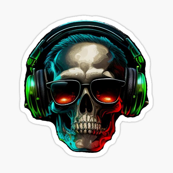 "skull with headphones (35)" Sticker for Sale by maximuselias | Redbubble