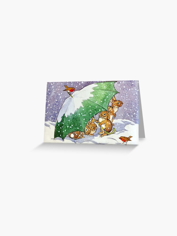 "Christmas Rabbits Greetings - Margaret Tarrant" Greeting Card for Sale ...