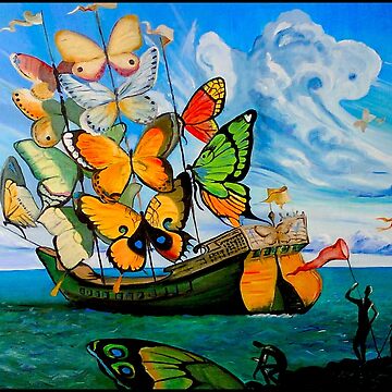 "BUTTERFLY SHIP : Vintage Abstract Painting Print" Drawstring Bag for ...