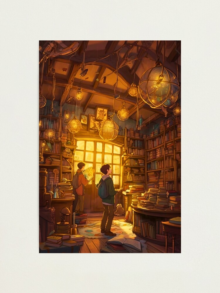 "Magical Library Anime Whimsical Book Store" Photographic Print for ...