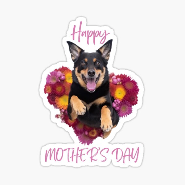 "Happy Mothers Day Australian Kelpie Portrait with Flowers" Sticker for ...