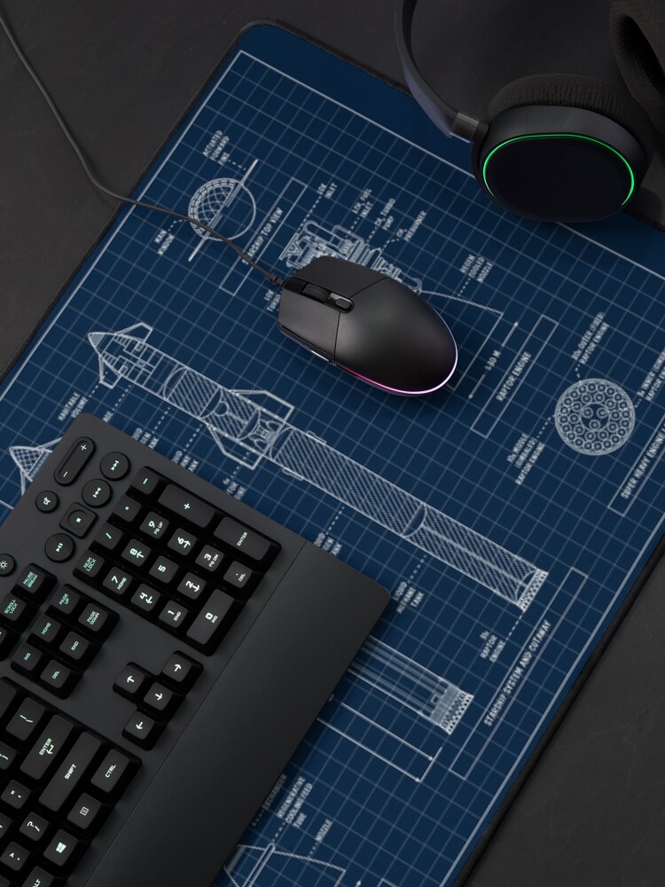 "SPACEX: Falcon 9 & Super Heavy / Starship (Navy Blueprint)" Mouse Pad ...