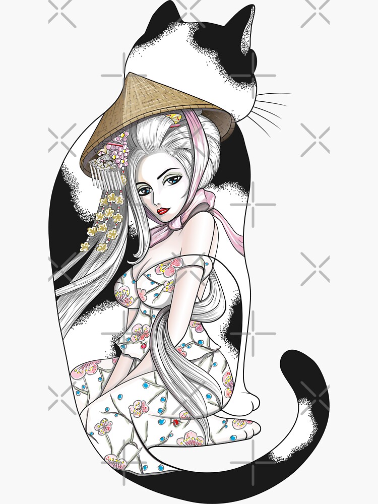 "Geisha Cat Tattoo" Sticker for Sale by runcatrun | Redbubble