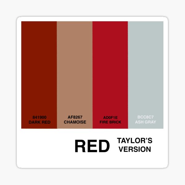 "Red Taylor Swift color palette" Sticker for Sale by chaoticcostumer ...