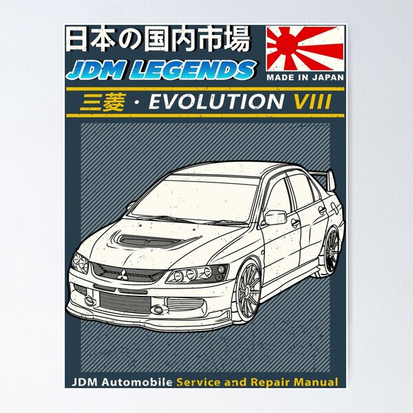 "JDM Mitsubishi Lancer Evolution 8 Car Manual Book Cover" Poster for Sale by Joshirosung | Redbubble
