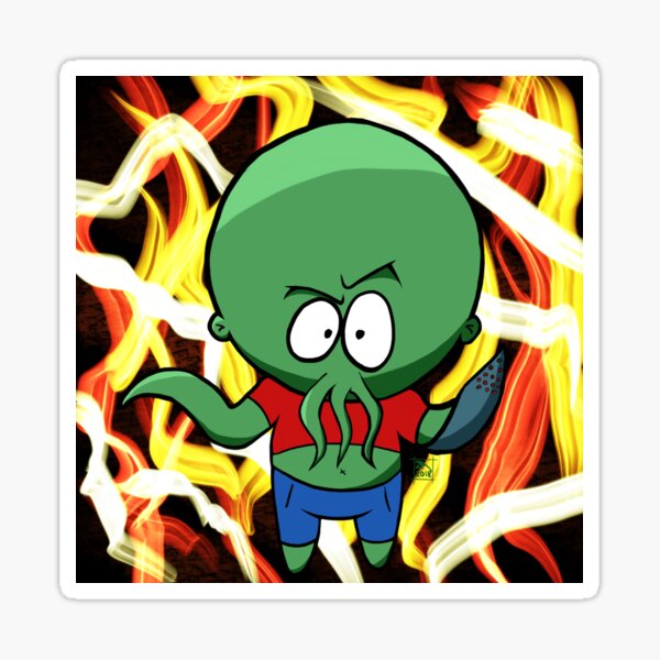"Kid Cthulhu, young elder god. With Hellfire Background " Sticker for ...