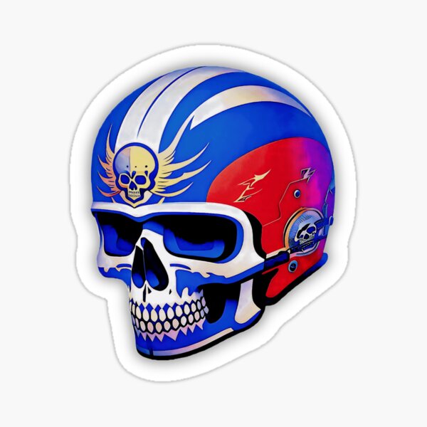"Evel Knievel Skull in Helmet, Retro Classic - primary colors: red ...