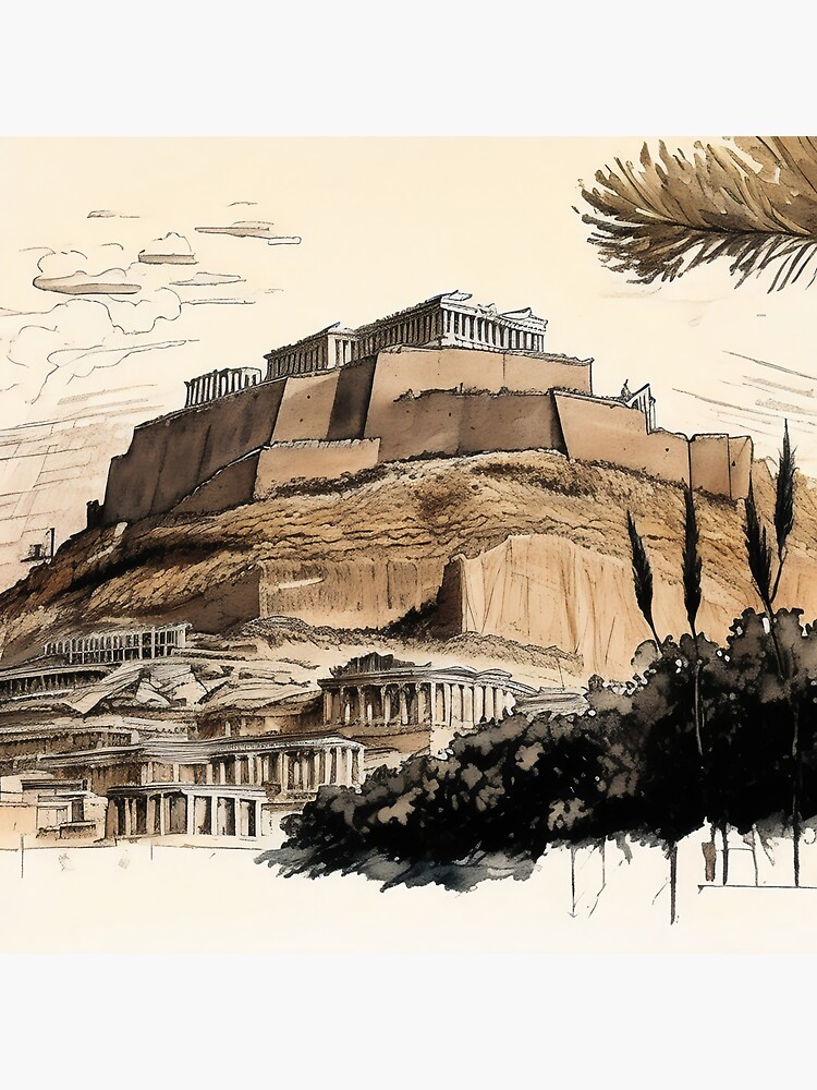 "Ink drawing of Acropolis of Athens" Sticker for Sale by ComedieHumaine ...