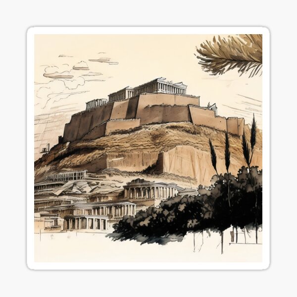 "Ink drawing of Acropolis of Athens" Sticker for Sale by ComedieHumaine ...