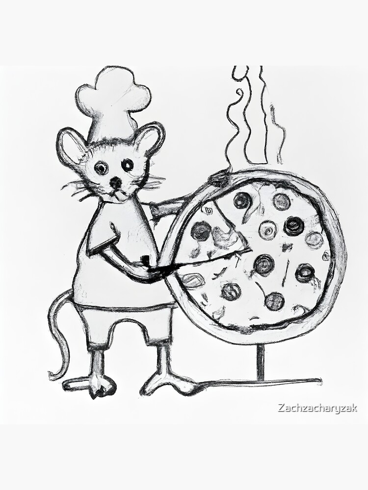 "MasterChef Mouse: A Pencil Drawing of a Mouse Making Pizza" Sticker ...