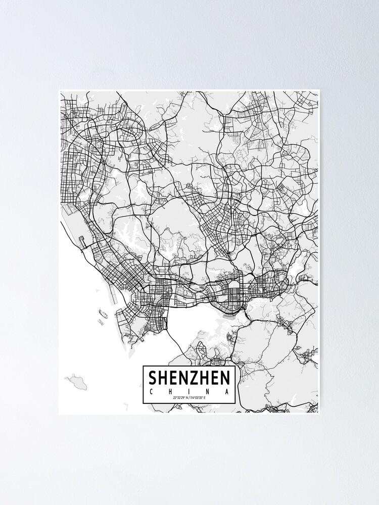"Shenzhen City Map of China - Light" Poster for Sale by deMAP | Redbubble