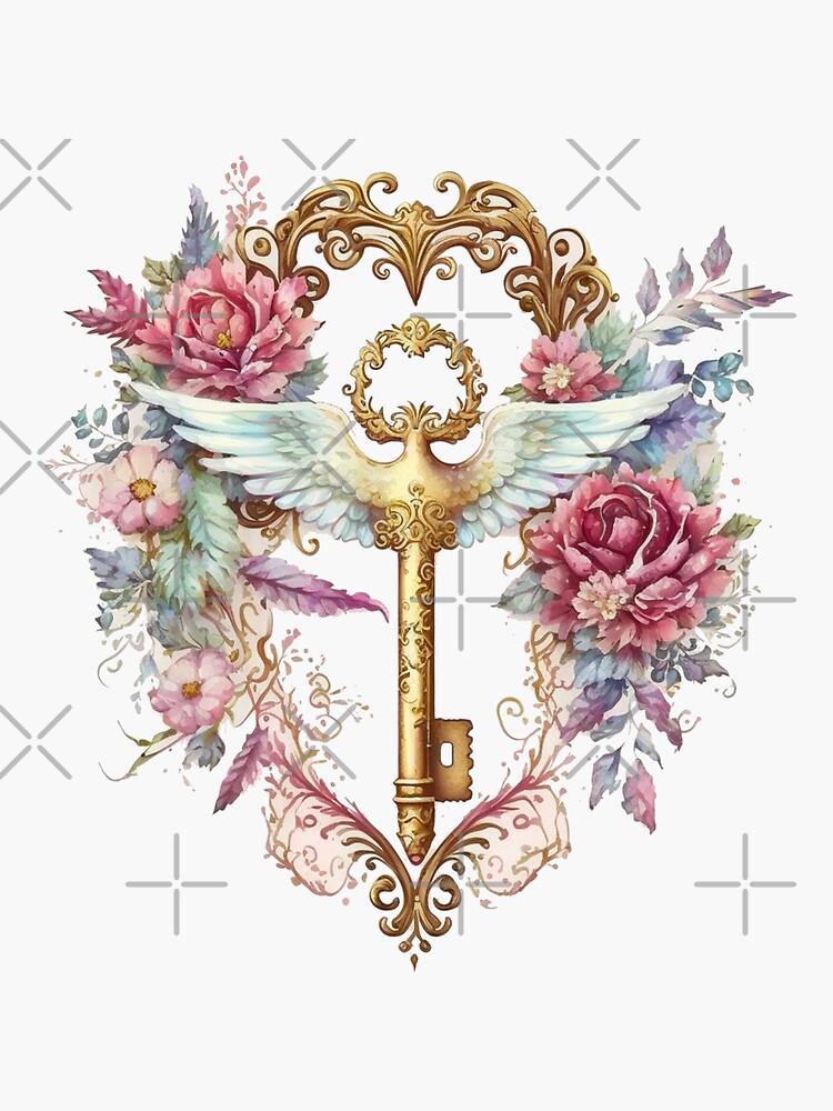 "Floral Watercolor Fantasy Key with Wings" Sticker for Sale by ...