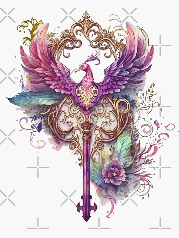 "Floral Watercolor Fantasy Key with Wings" Sticker for Sale by ...