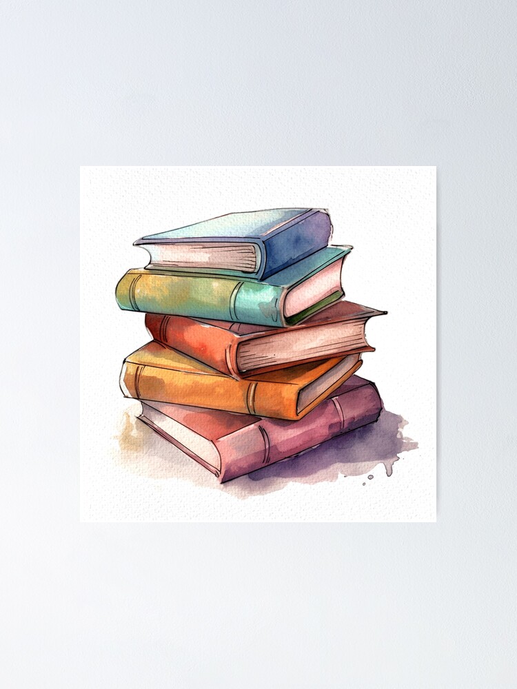 "Pile of Old Books Poster | Novel Stack Wall Art | Fiction Text ...